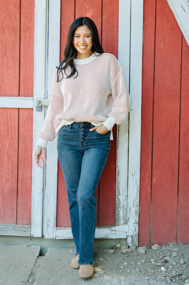 Lisa High Rise Button Fly Hem Distressed Straight Jeans – Judy Blue